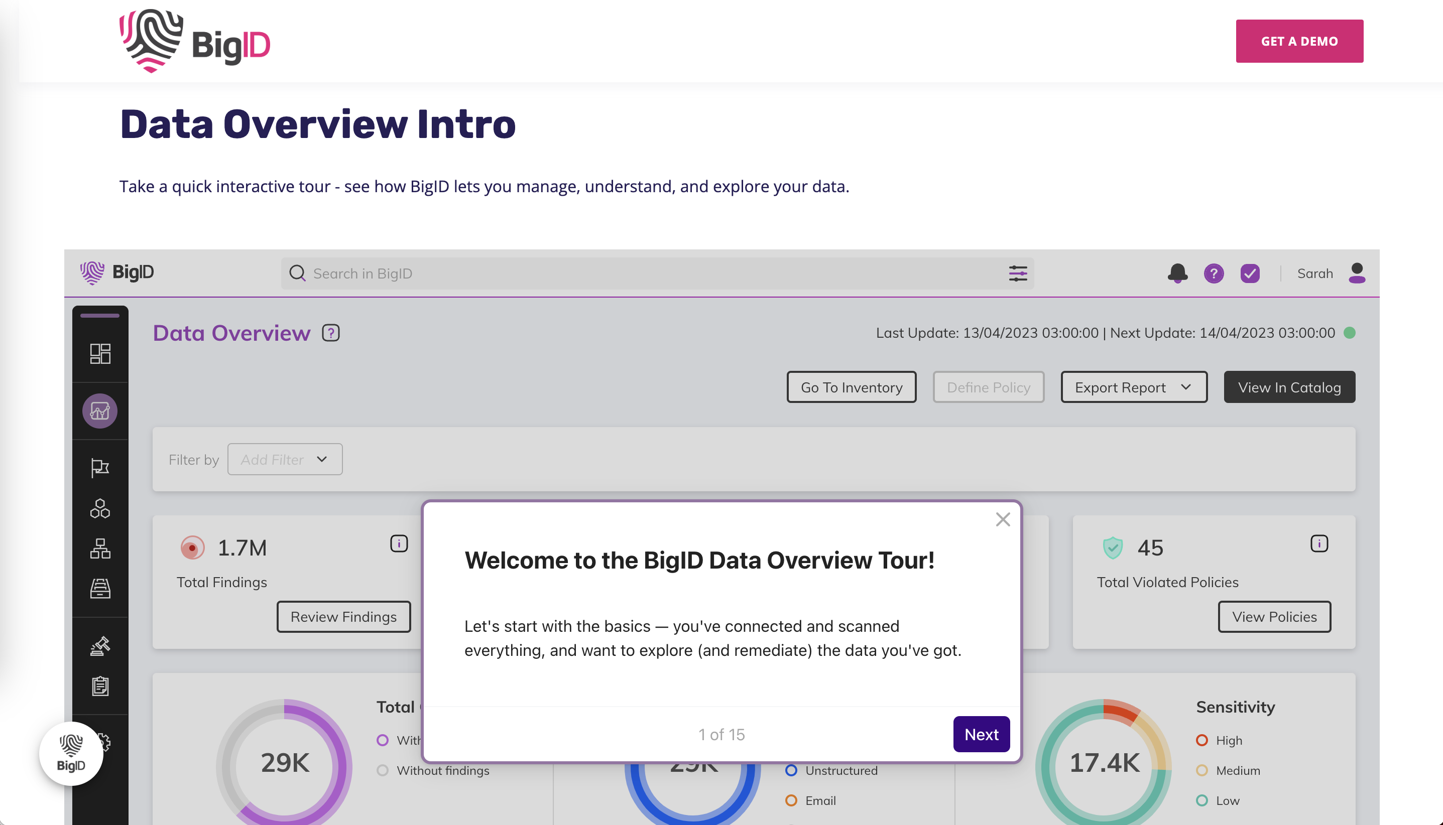 BigID Data Overview Intro Demo Tour